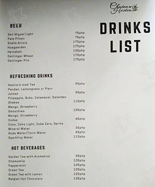 Menu at Chateau Hestia restaurant, Silang, Purok 5