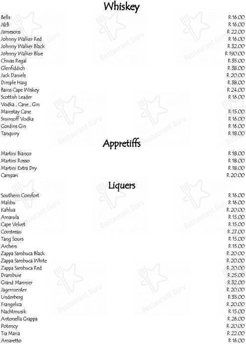 Menu at Cradle Moon Lakeside Game Lodge restaurant, Roodepoort