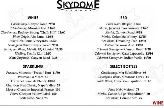 Menu at Skydome Restaurant, Arlington