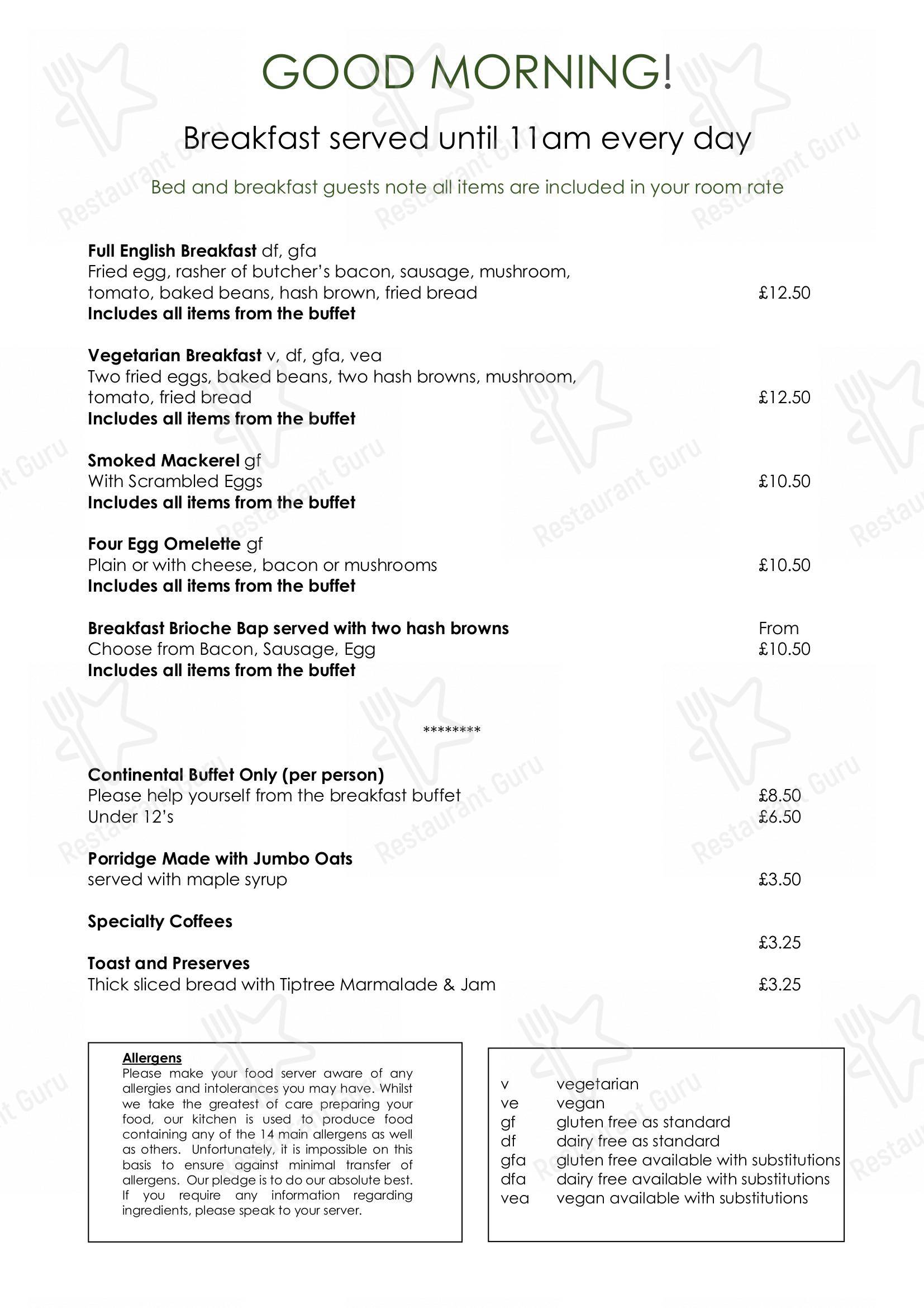 Menu at The White Horse Inn restaurant, Eye