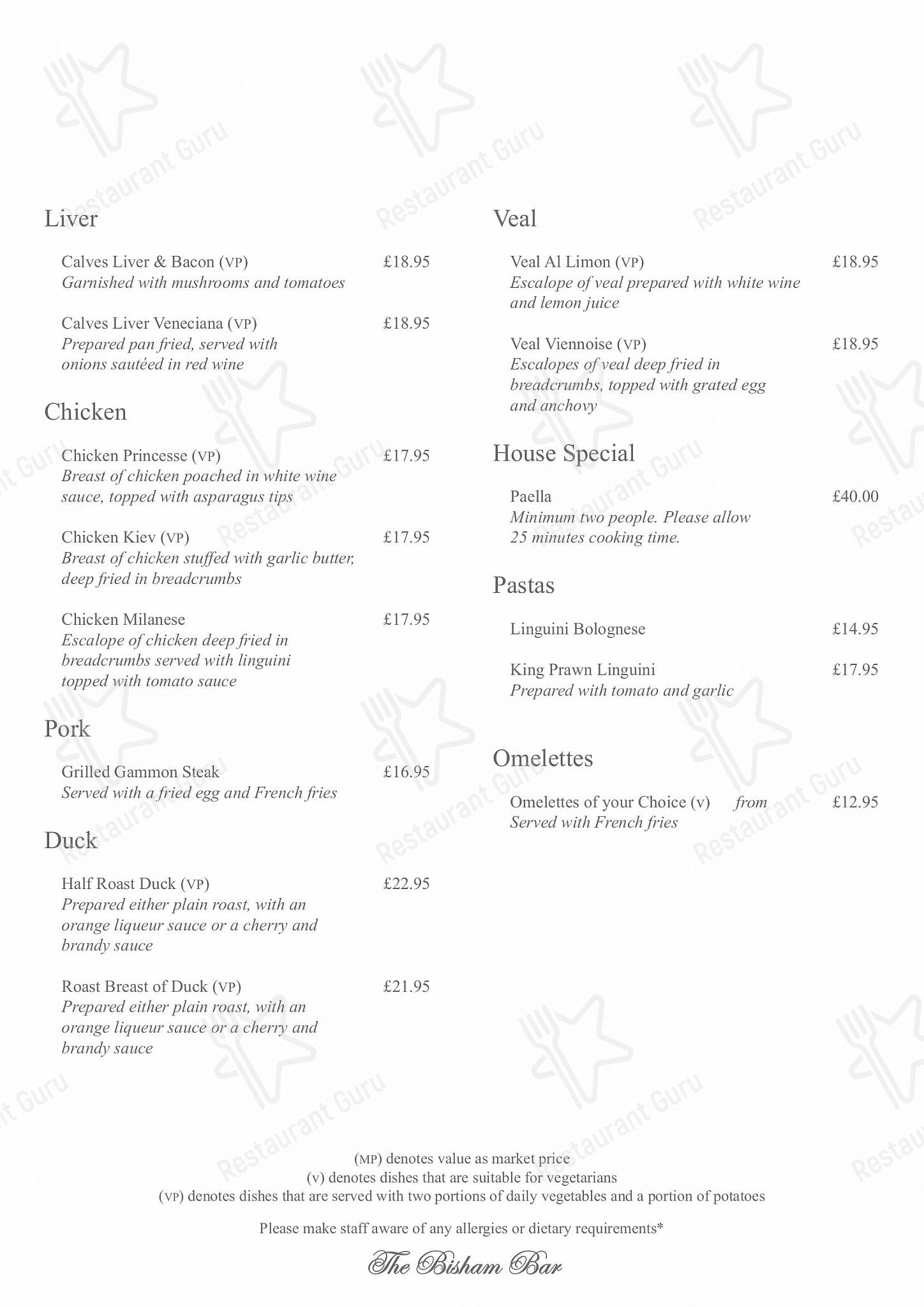 Menu at The Bull Inn Bisham pub & bar, Marlow