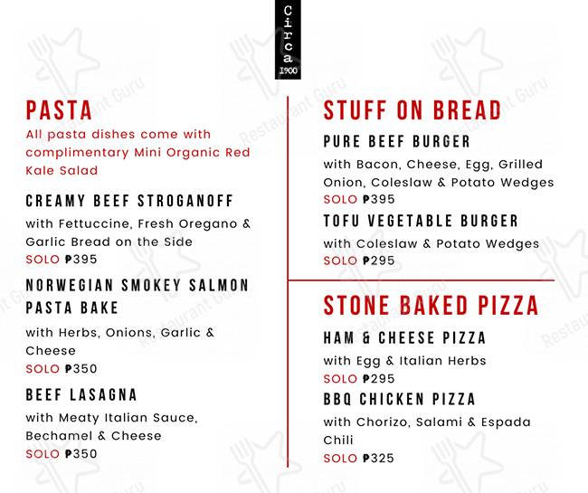 Menu at Circa 1900 restaurant, Cebu City