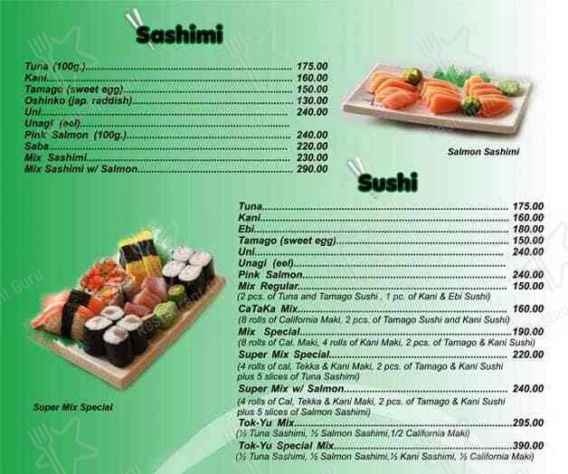 Menu at Tok-Yu Sushi Bar, Quezon City, Panay Avenue