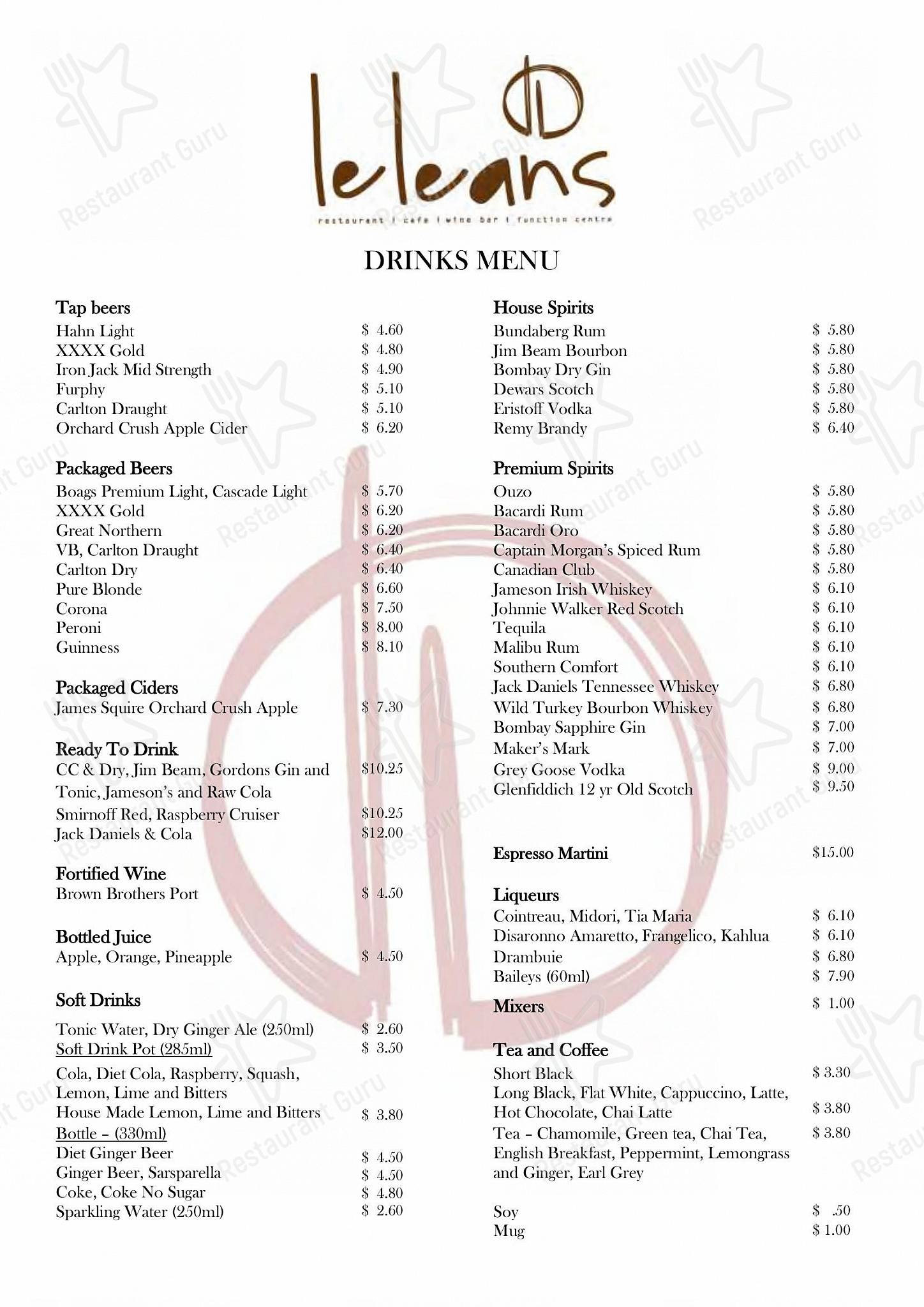 Menu at Ocean Grove Bowling Club, Ocean Grove