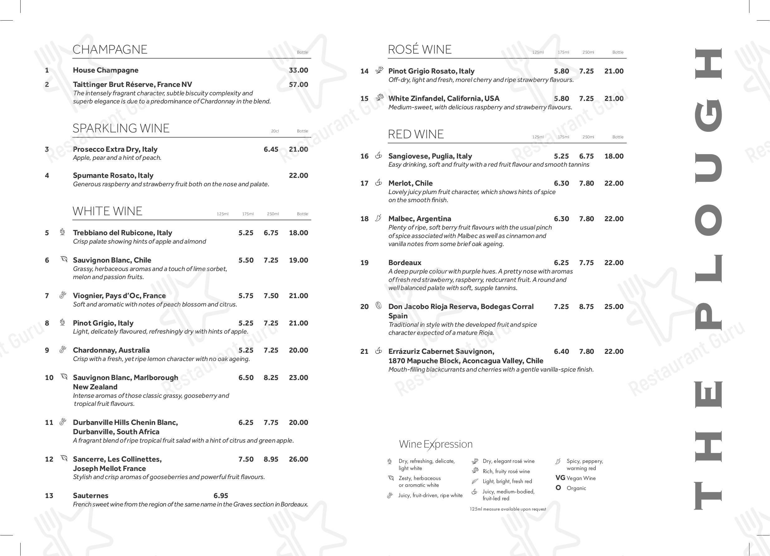 Menu at The Plough Great Bentley pub & bar, Great Bentley