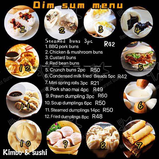 Menu at Kim Bo and Sushi waverley restaurant, Pretoria