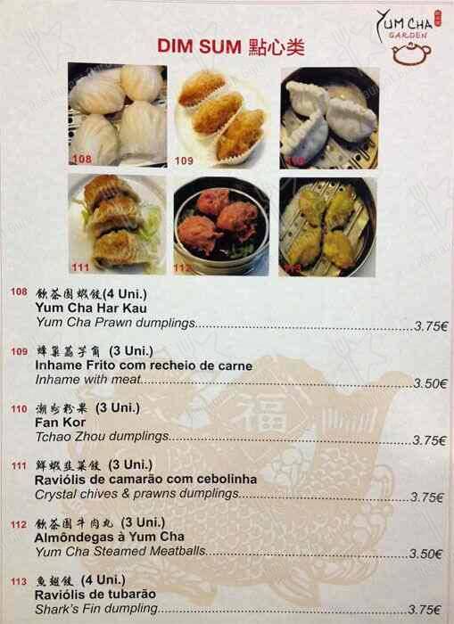 Menu em Macau Dim Sum restaurante, Lisboa
