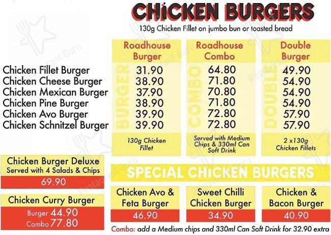 Menu at Burger Box Roadhouse restaurant, Benoni
