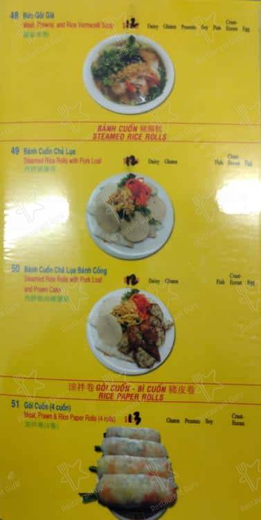 Menu at Tan Thanh Loi restaurant, Footscray