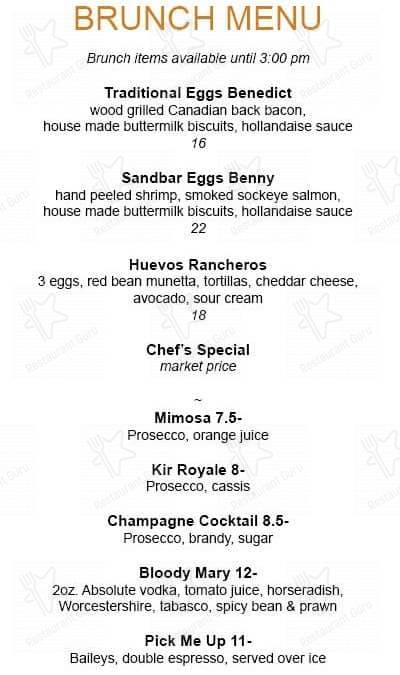Menu at The Sandbar Seafood Restaurant, Vancouver