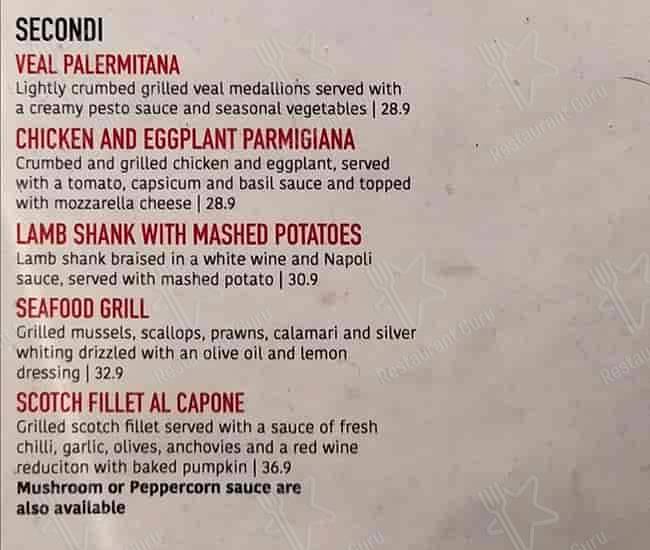 Menu at Tiamo restaurant, Carlton