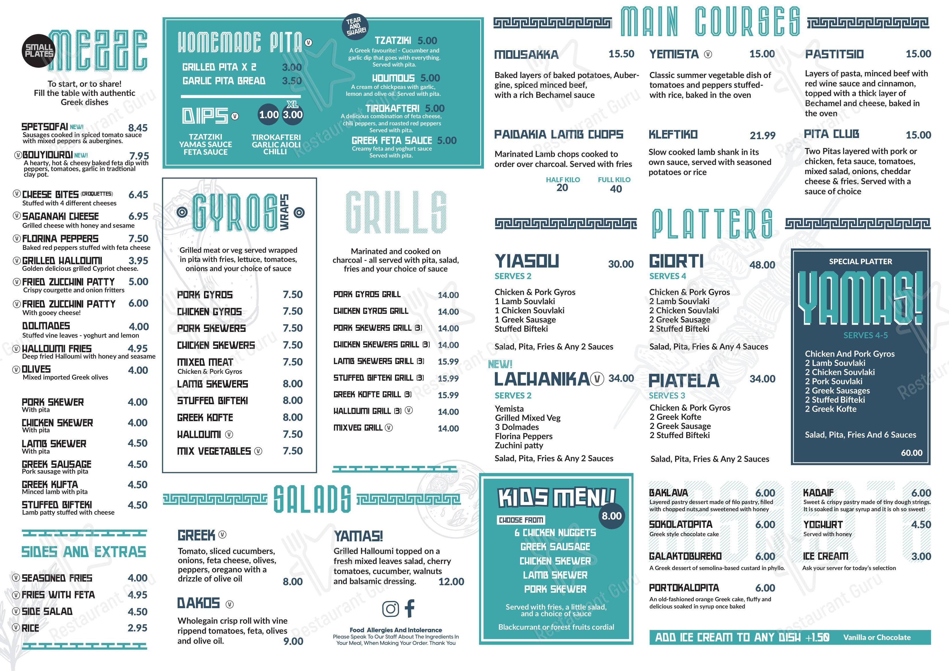 Menu at Yamas Restaurant Cardiff, Cardiff