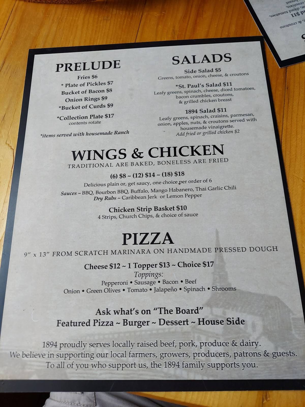 Menu at 1894 restaurant, Perham