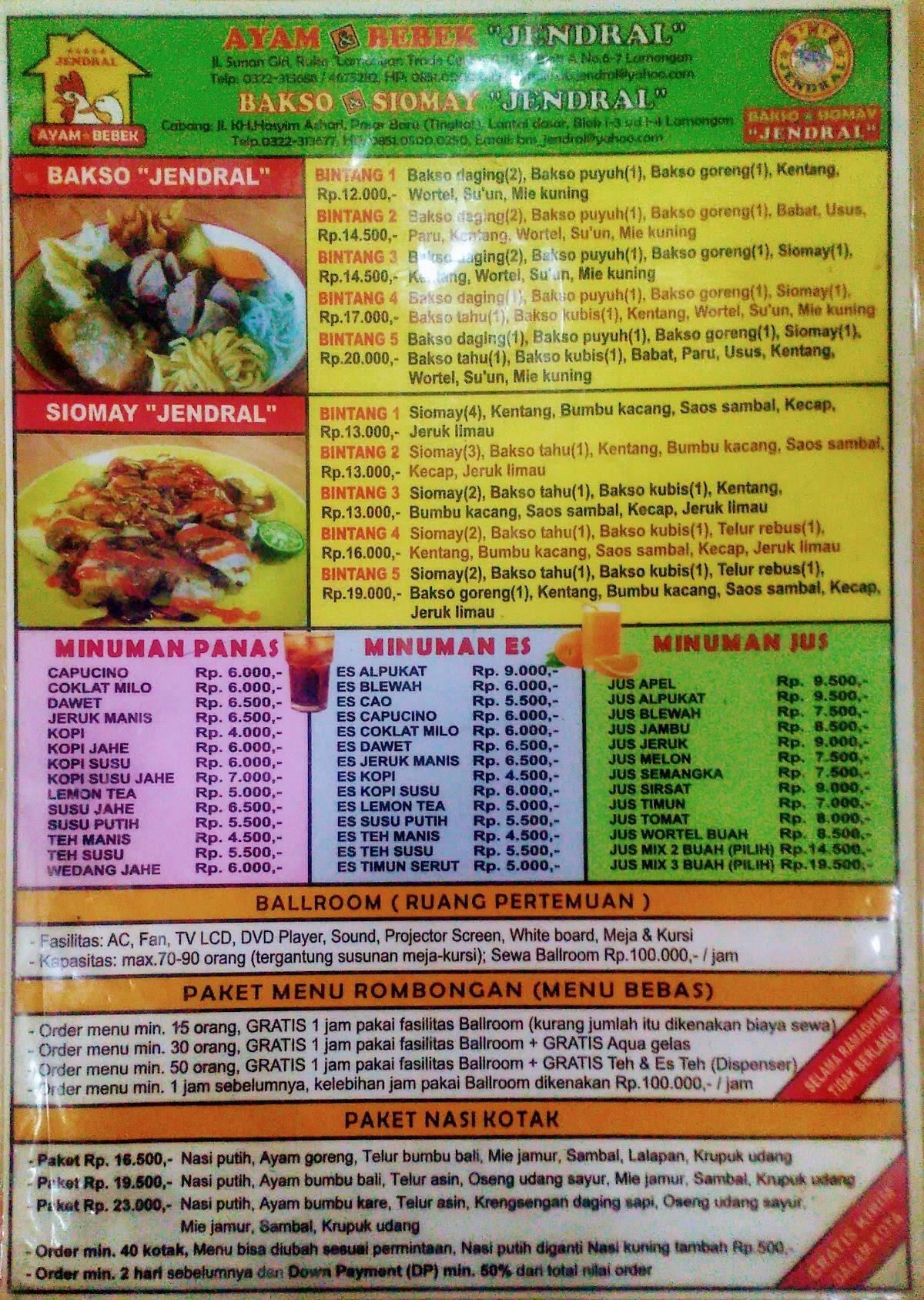 Menu at AYAM & BEBEK "JENDRAL" restaurant, Banjarmendalan