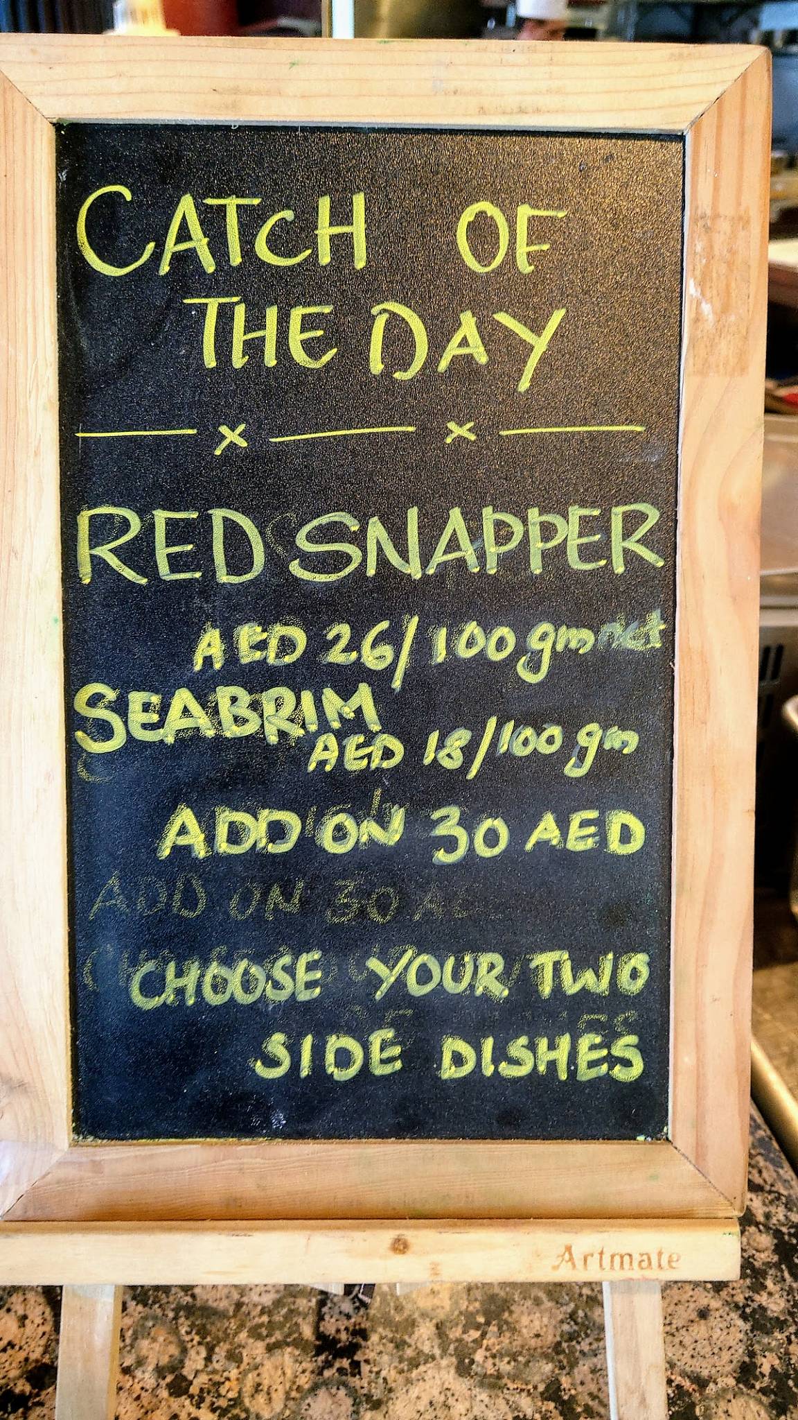 Menu at Vasco's restaurant, Abu Dhabi