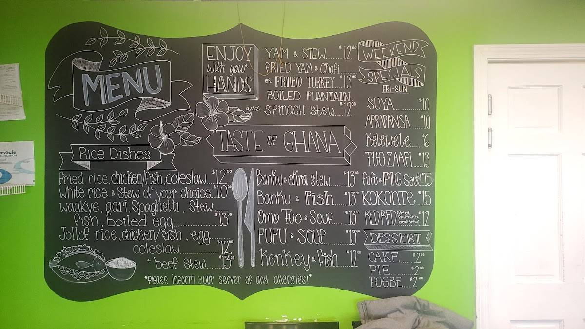 Menu at Accra Girls Restaurant, Worcester