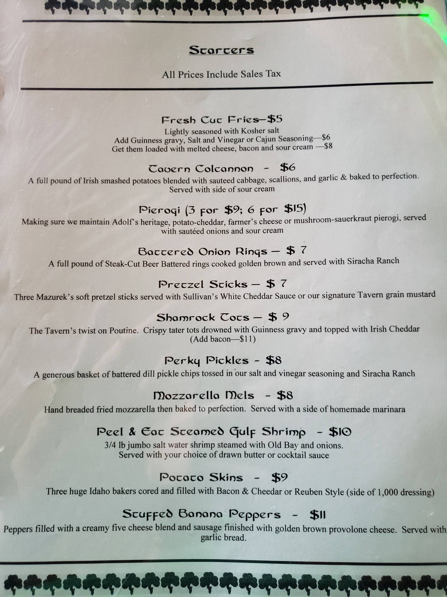 Menu at Adolf's Old First Ward Tavern pub & bar, Buffalo