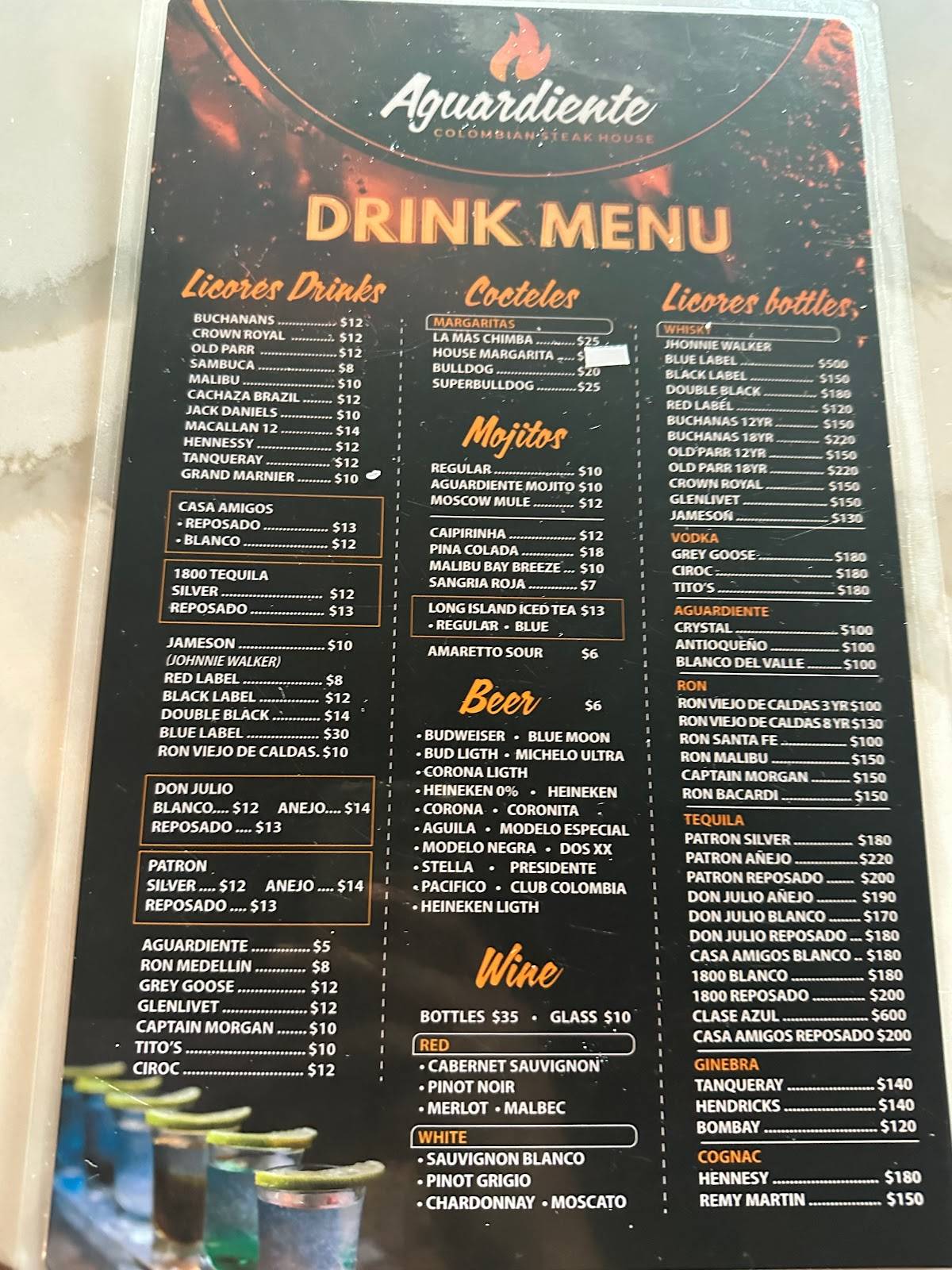 Menu at Aguardiente Colombian Steak House steakhouse, Orlando