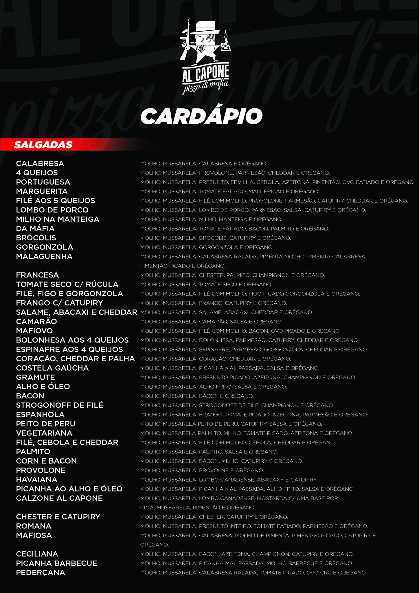 Menu at Al Capone Pizza Di Mafia pizzeria, Farroupilha, Estrada Rs 122 ...