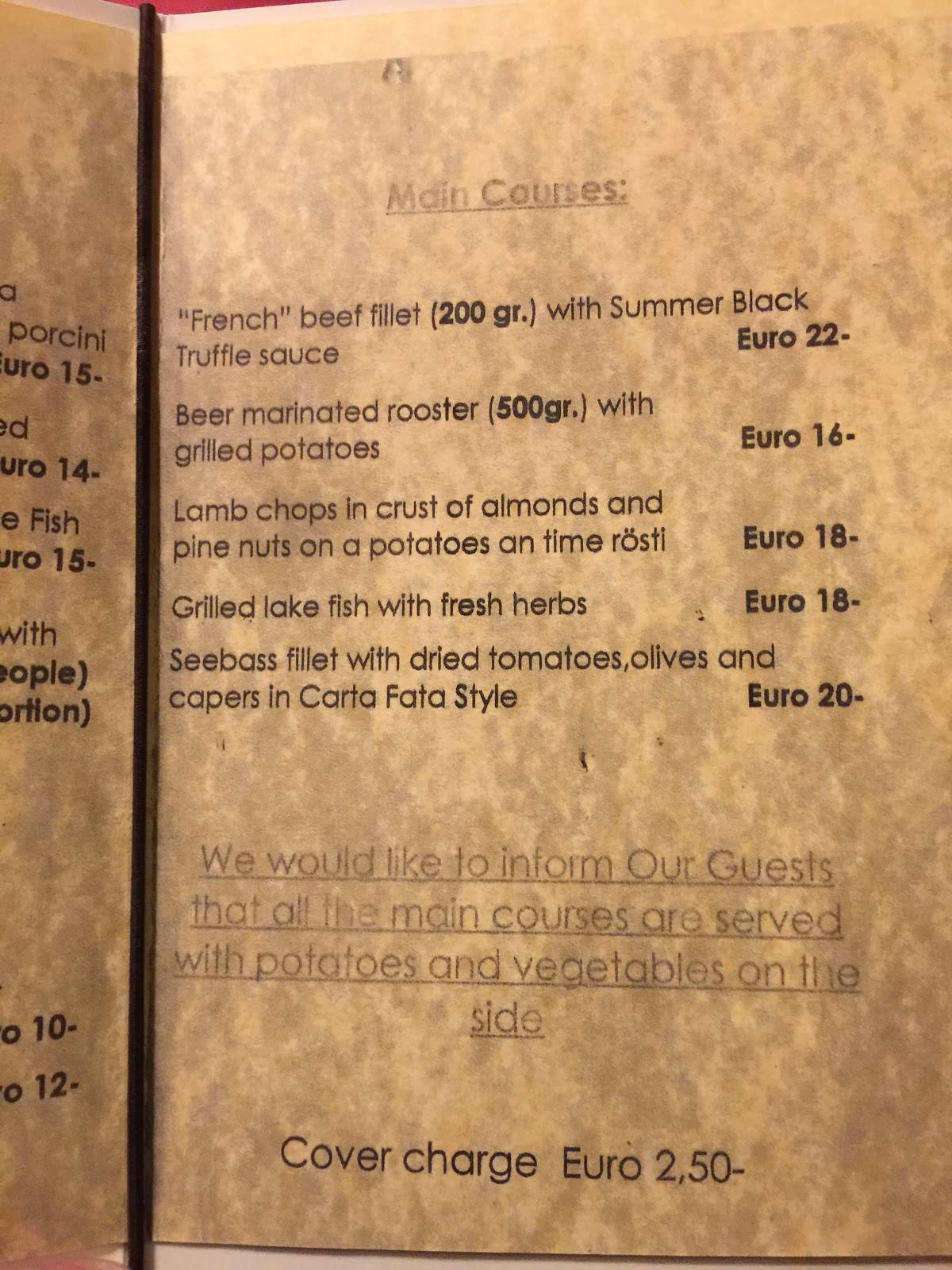 Menu at Al Prato Restaurant, Varenna