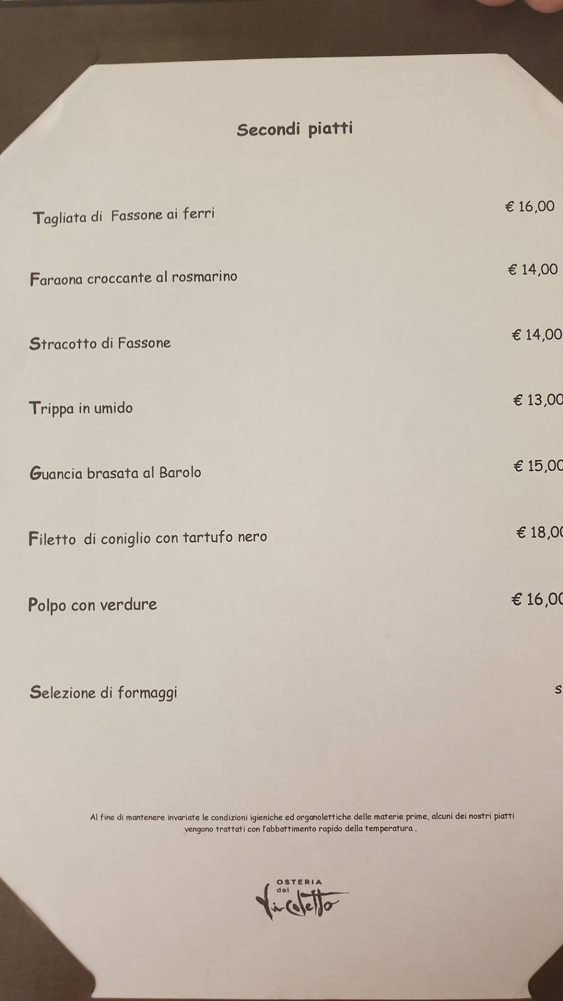 Menu da Osteria del Vicoletto ristorante, Alba
