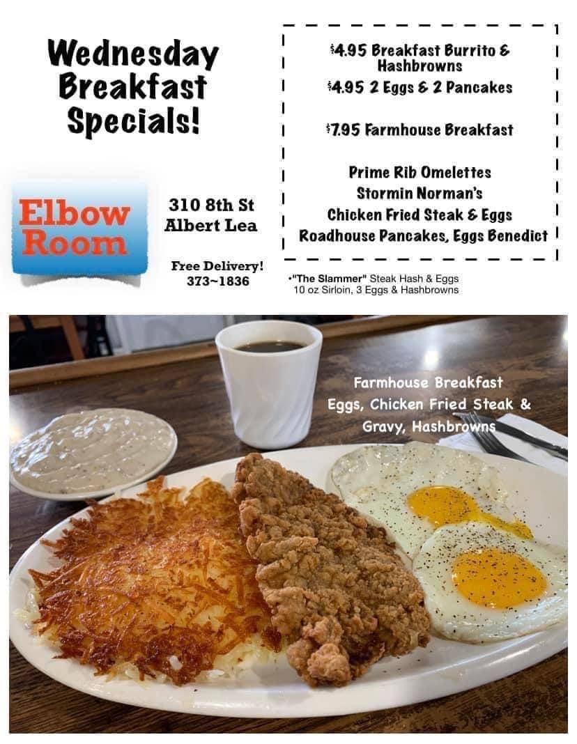 Menu at Elbow Room restaurant, Albert Lea