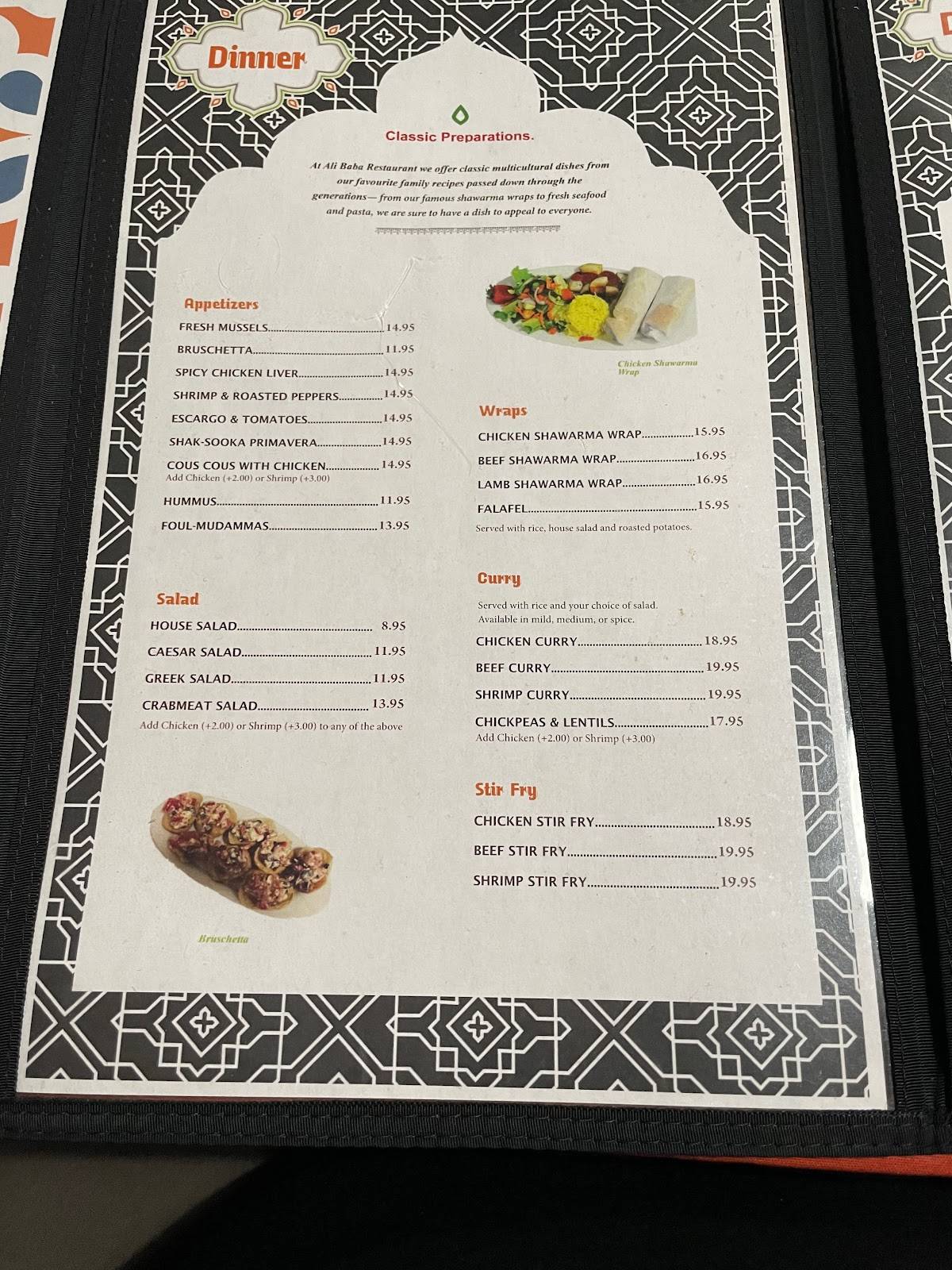 Menu at Ali Baba Cafe, Sudbury
