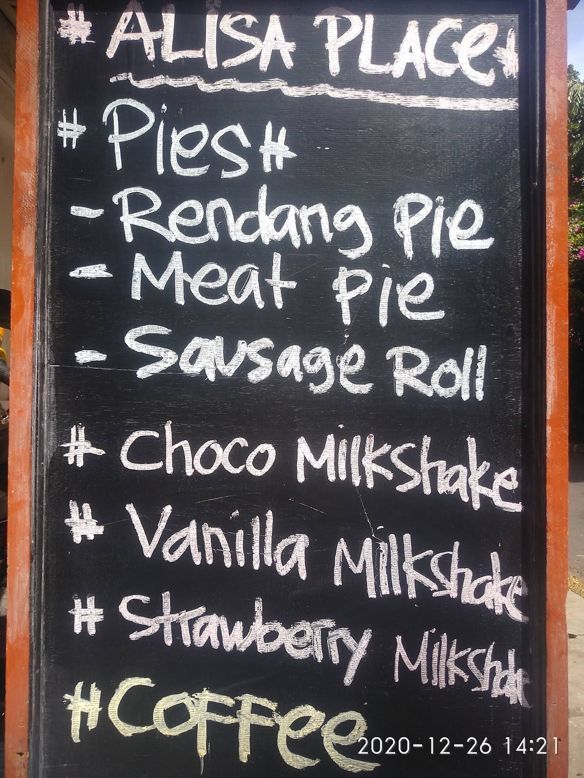 Menu at Alisa place resto & coffee restaurant, South Jakarta