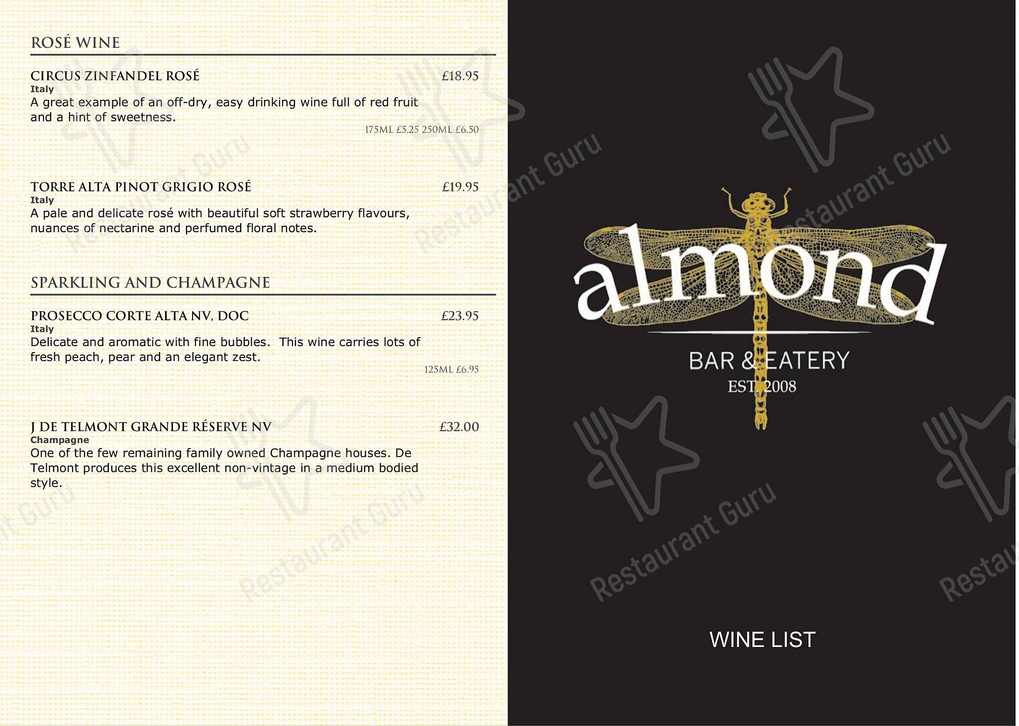 Menu at Almond Restaurant & Bar, Liverpool