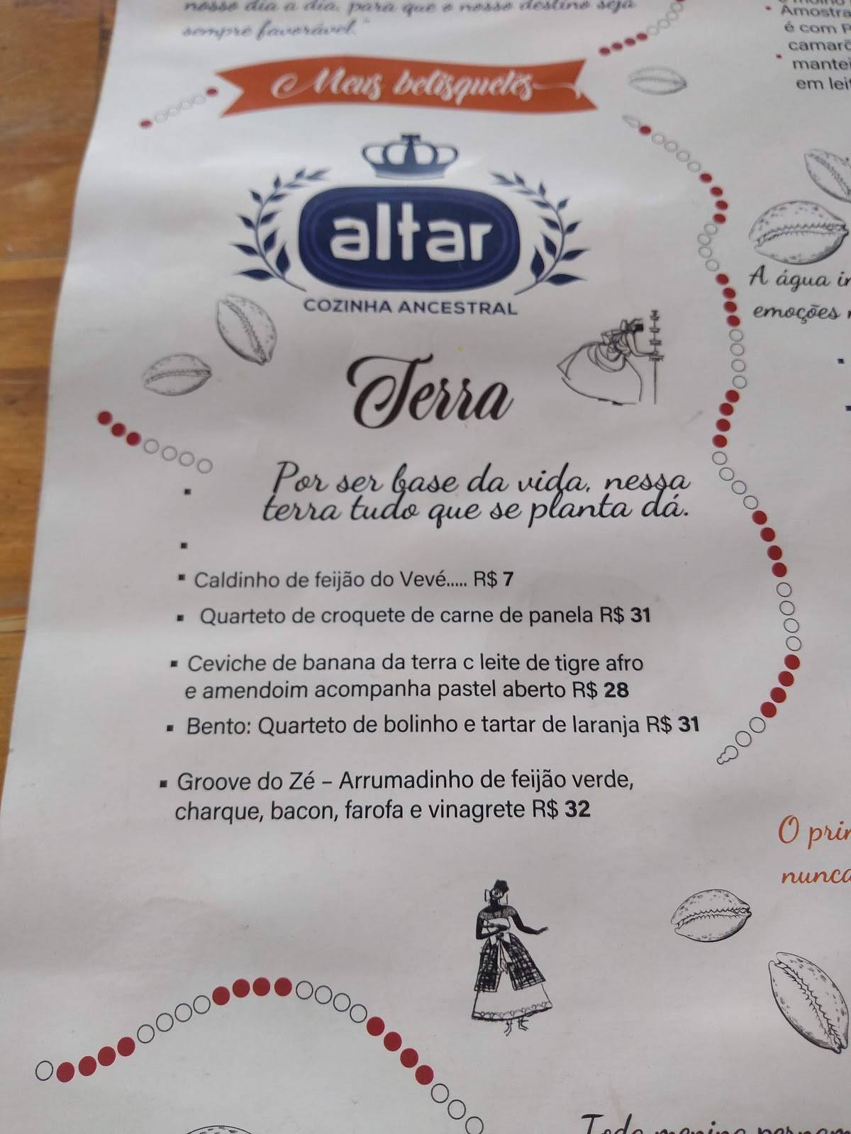 Menu em Altar Cozinha Ancestral - Recife restaurante, Recife