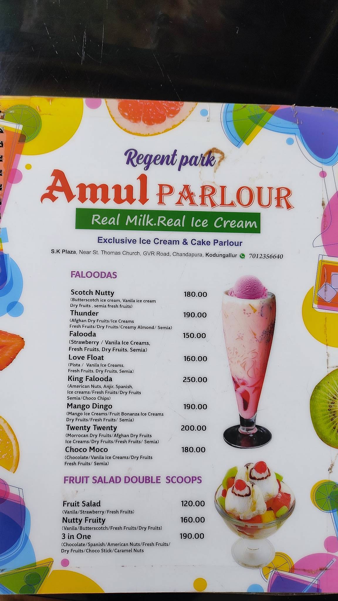 Menu at Amul Icecream Parlour, Kodungallur