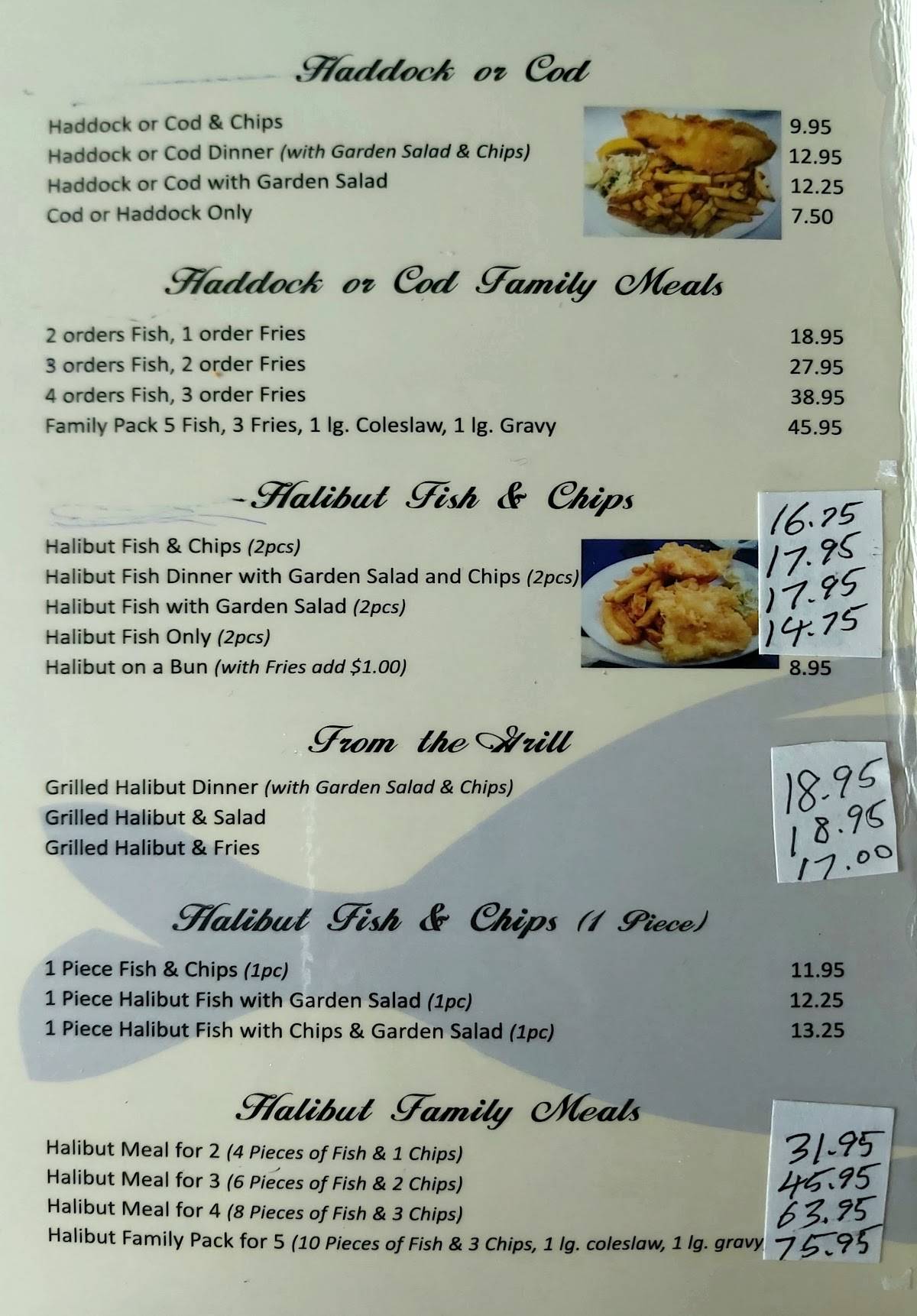 Menu at Amy's Fish & Chips restaurant, Richmond Hill