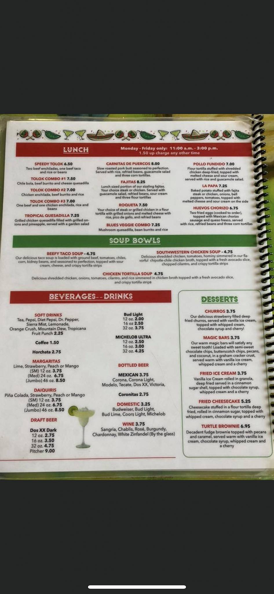 Menu at Blue Tolok Grill & Bar, Anderson