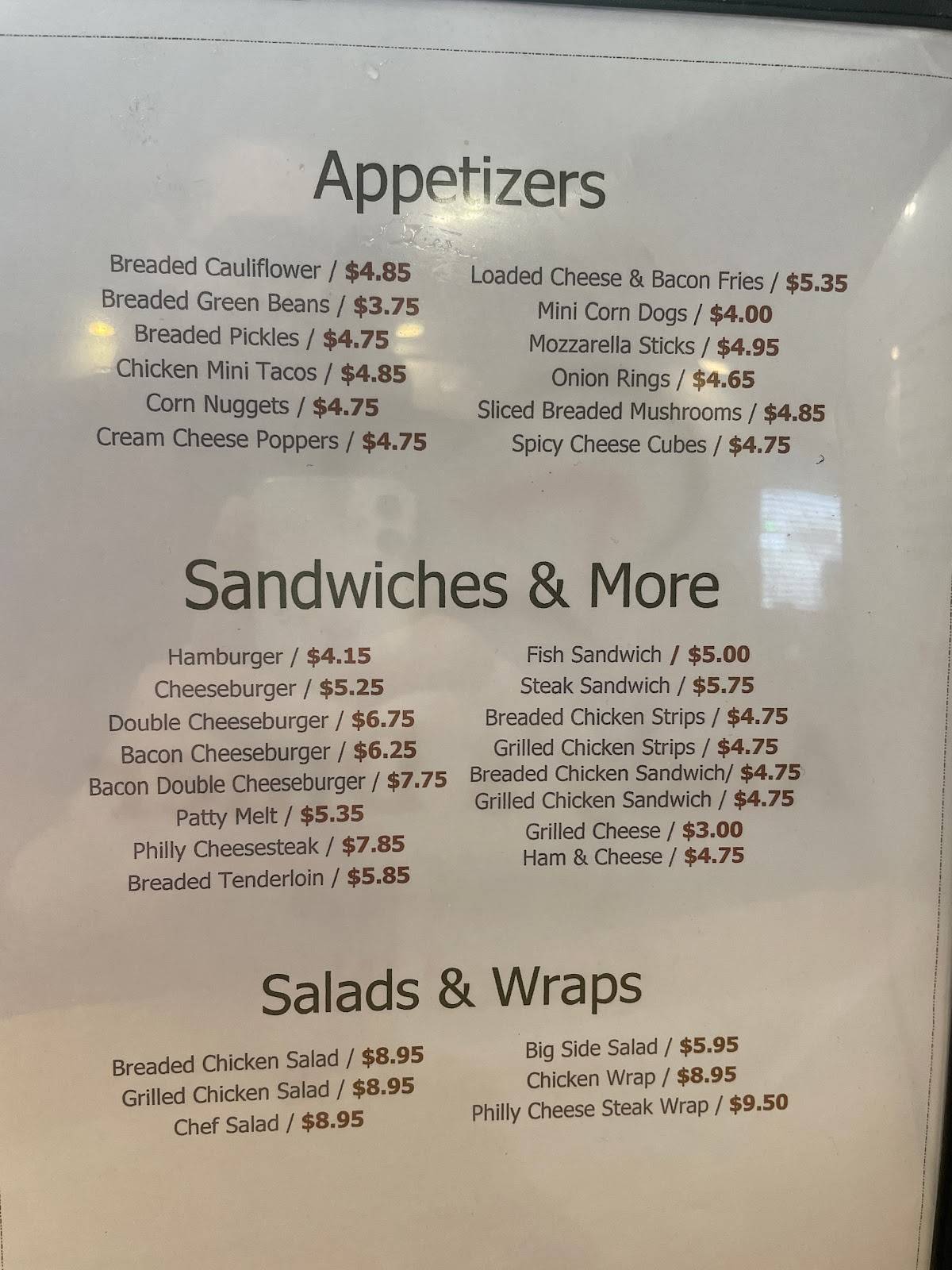 Menu at Andy's Diner restaurant, Elwood