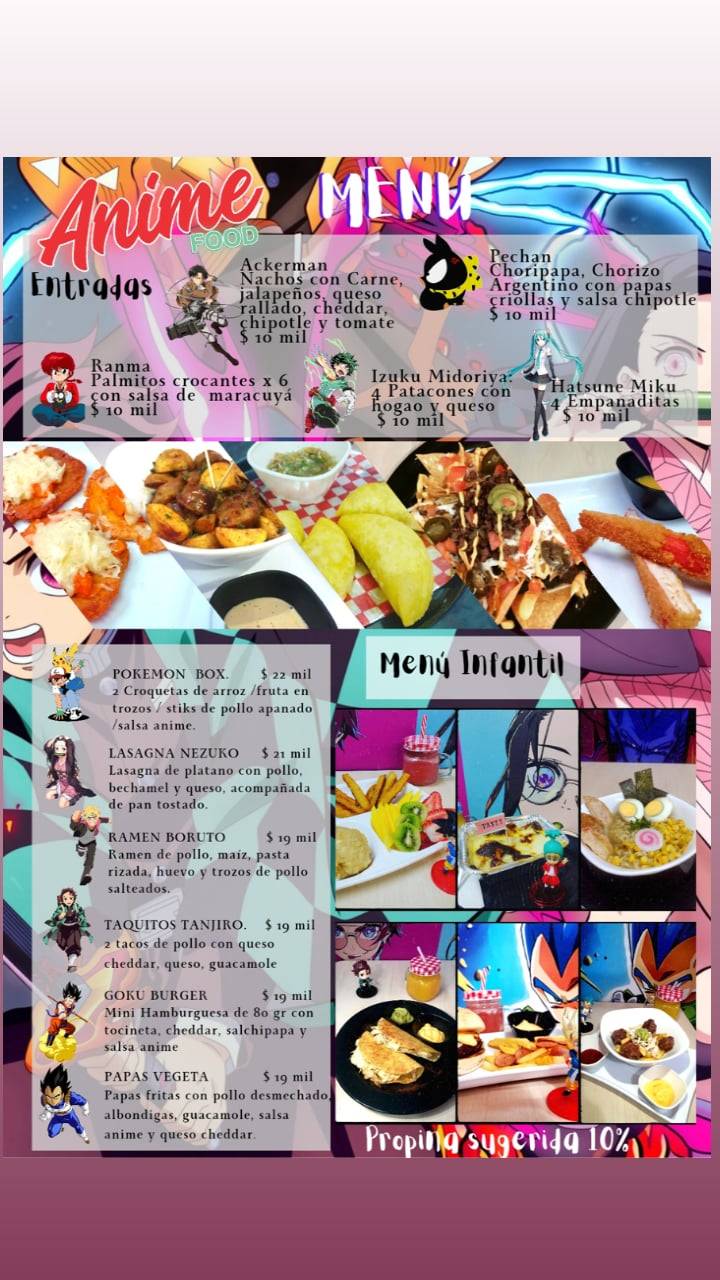 Carta de Anime Food Restaurante temático, Bogotá