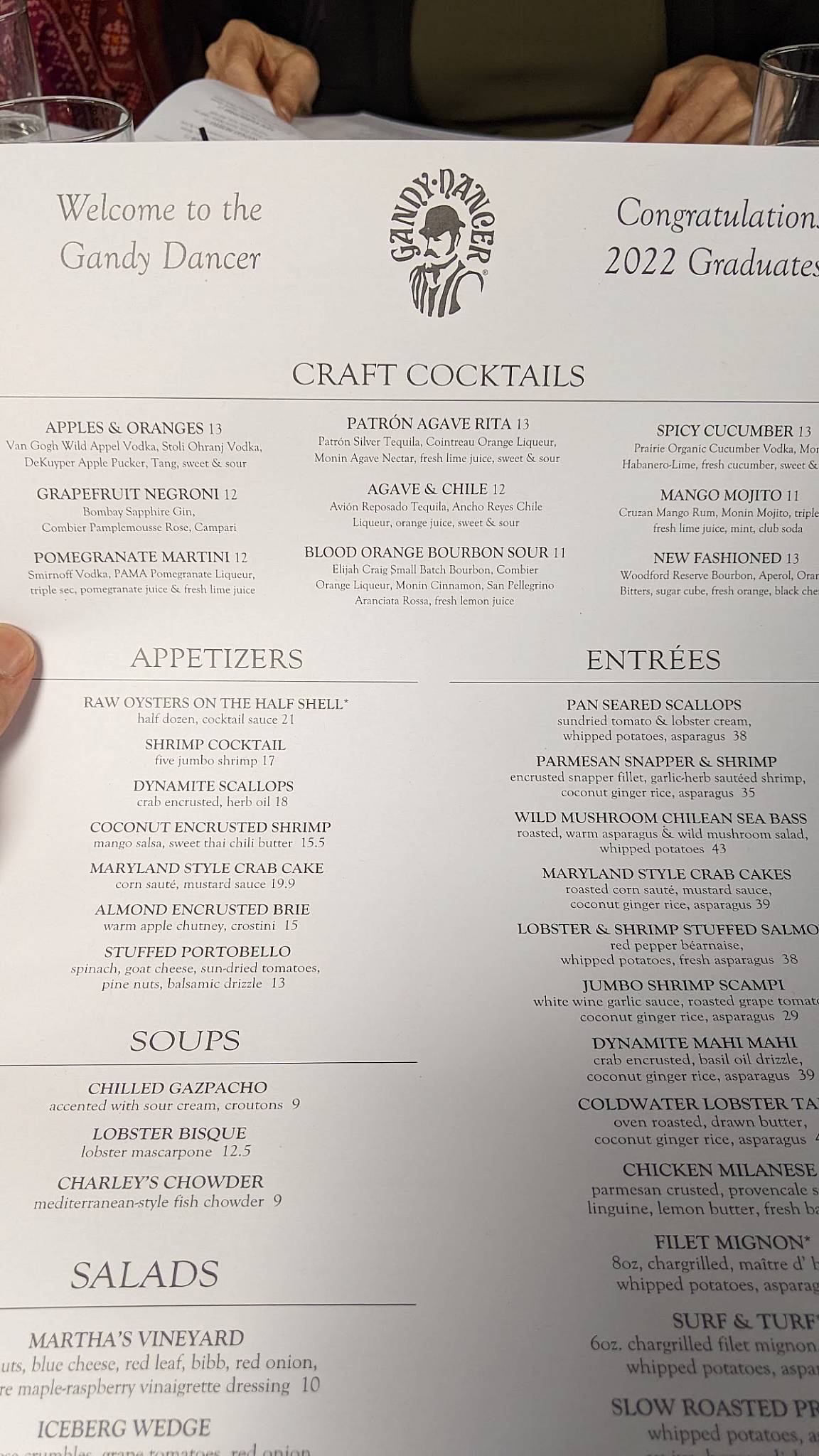 Menu at Gandy Dancer restaurant, Ann Arbor