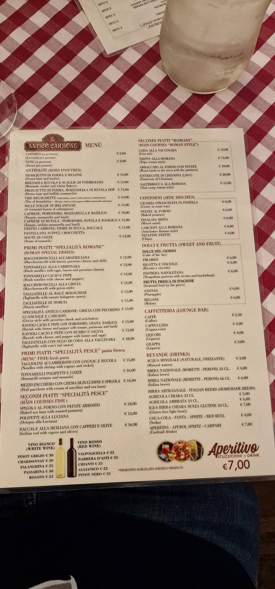 Menu da Antico Carbone ristorante, Roma