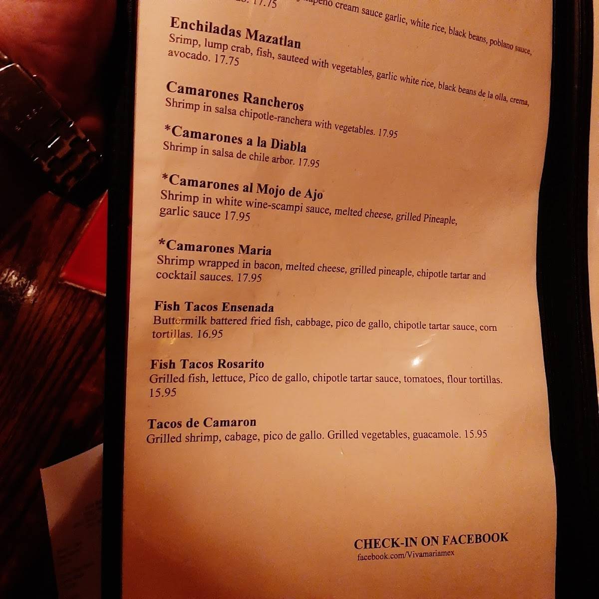 Menu at Viva Maria restaurant, Apple Valley