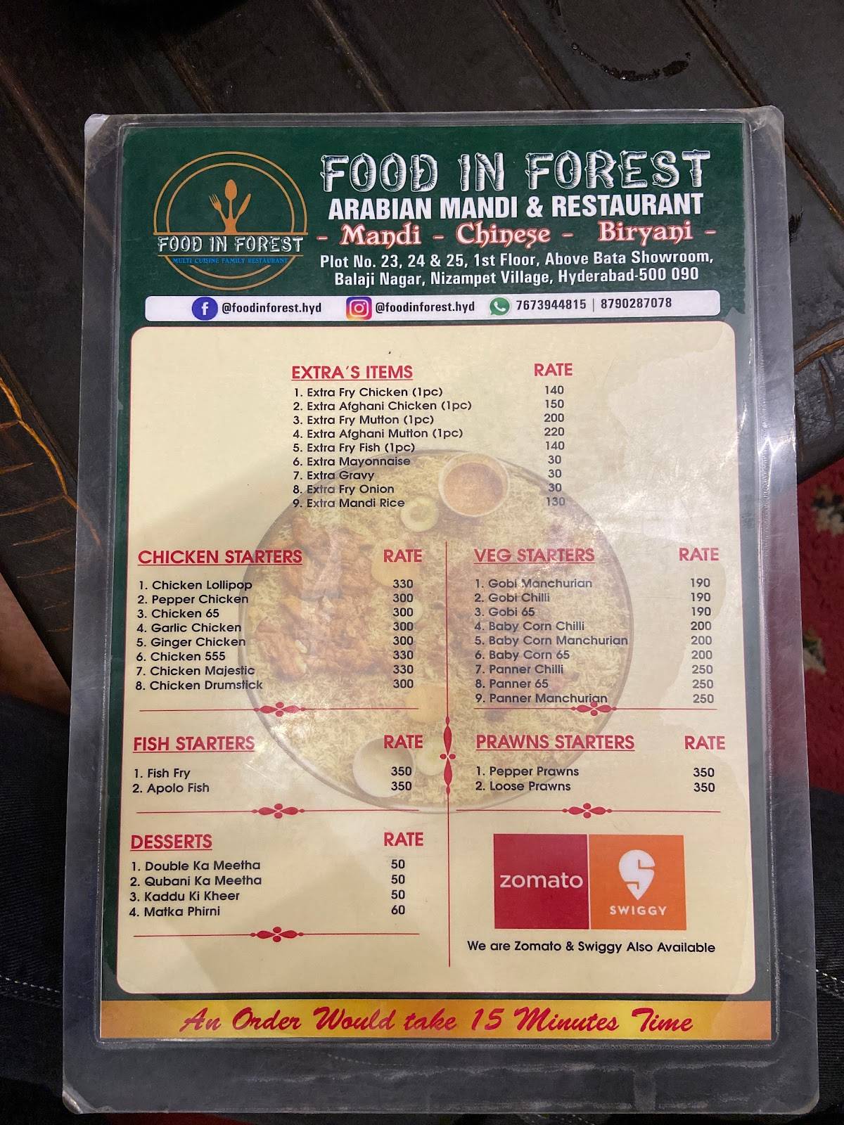 Menu at Arabian Mandi Nizampet, Hyderabad