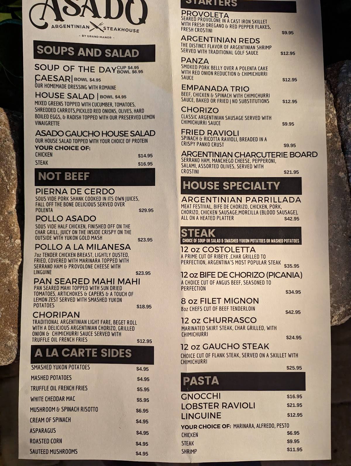 Menu at Asado by The Grand Manor restaurant, Melbourne
