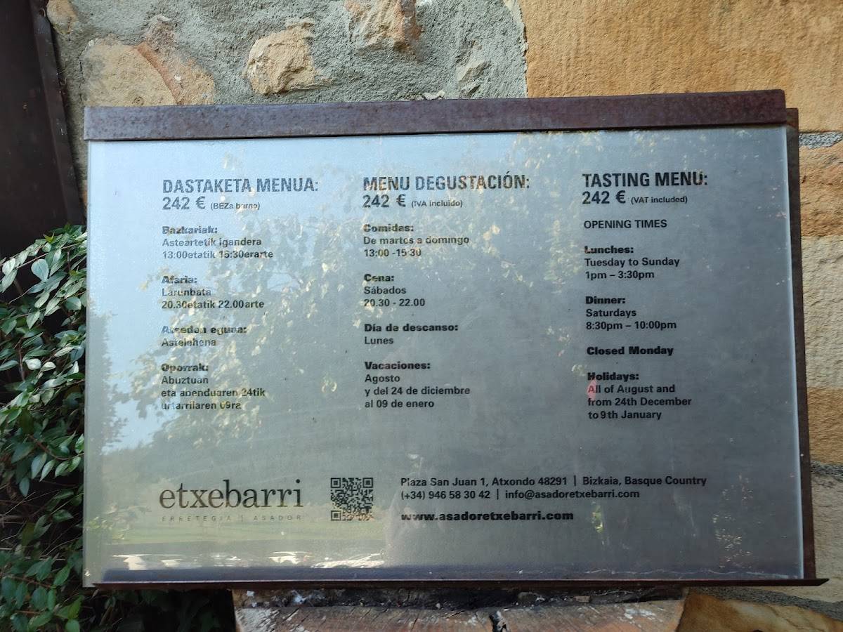 Menu at Asador Etxebarri, Axpe