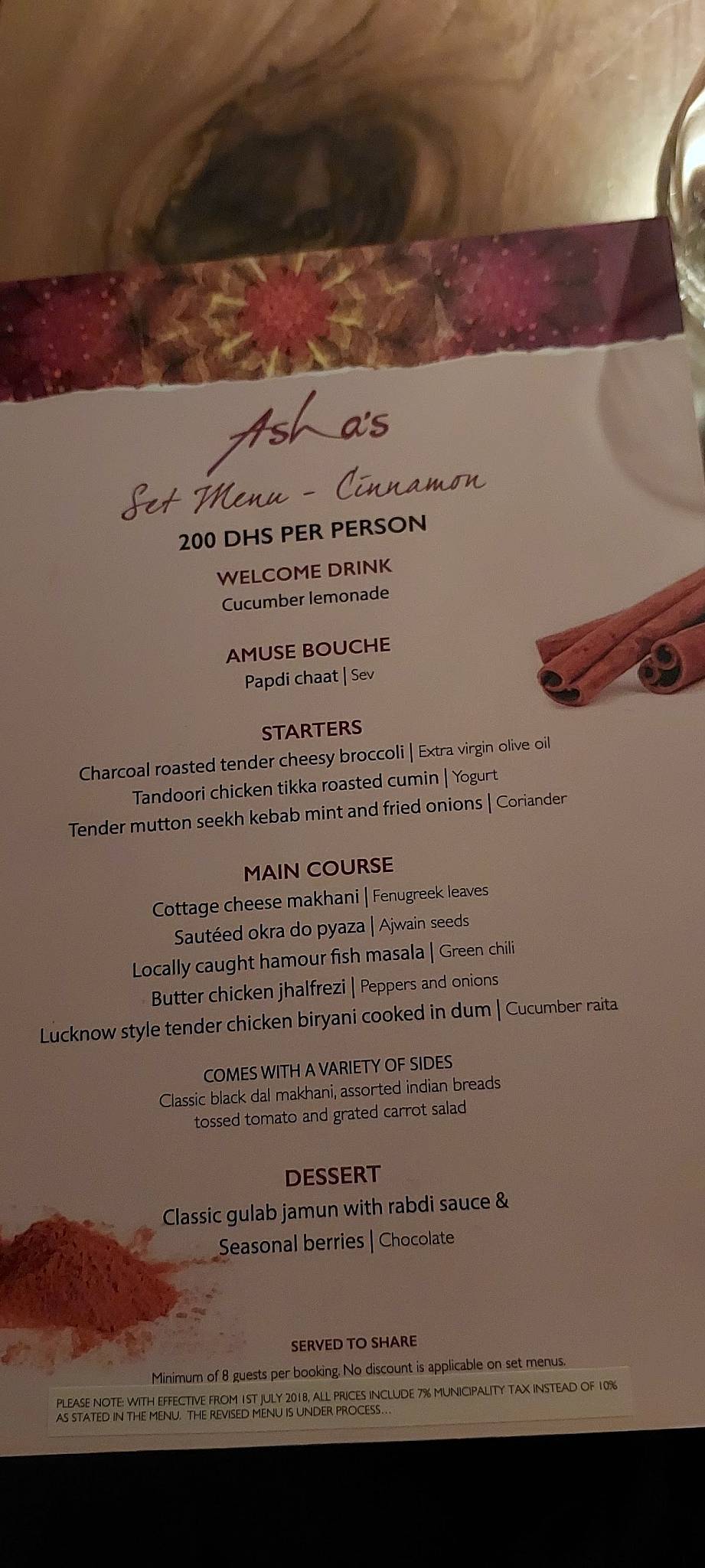 Menu at Asha's Restaurant, Dubai