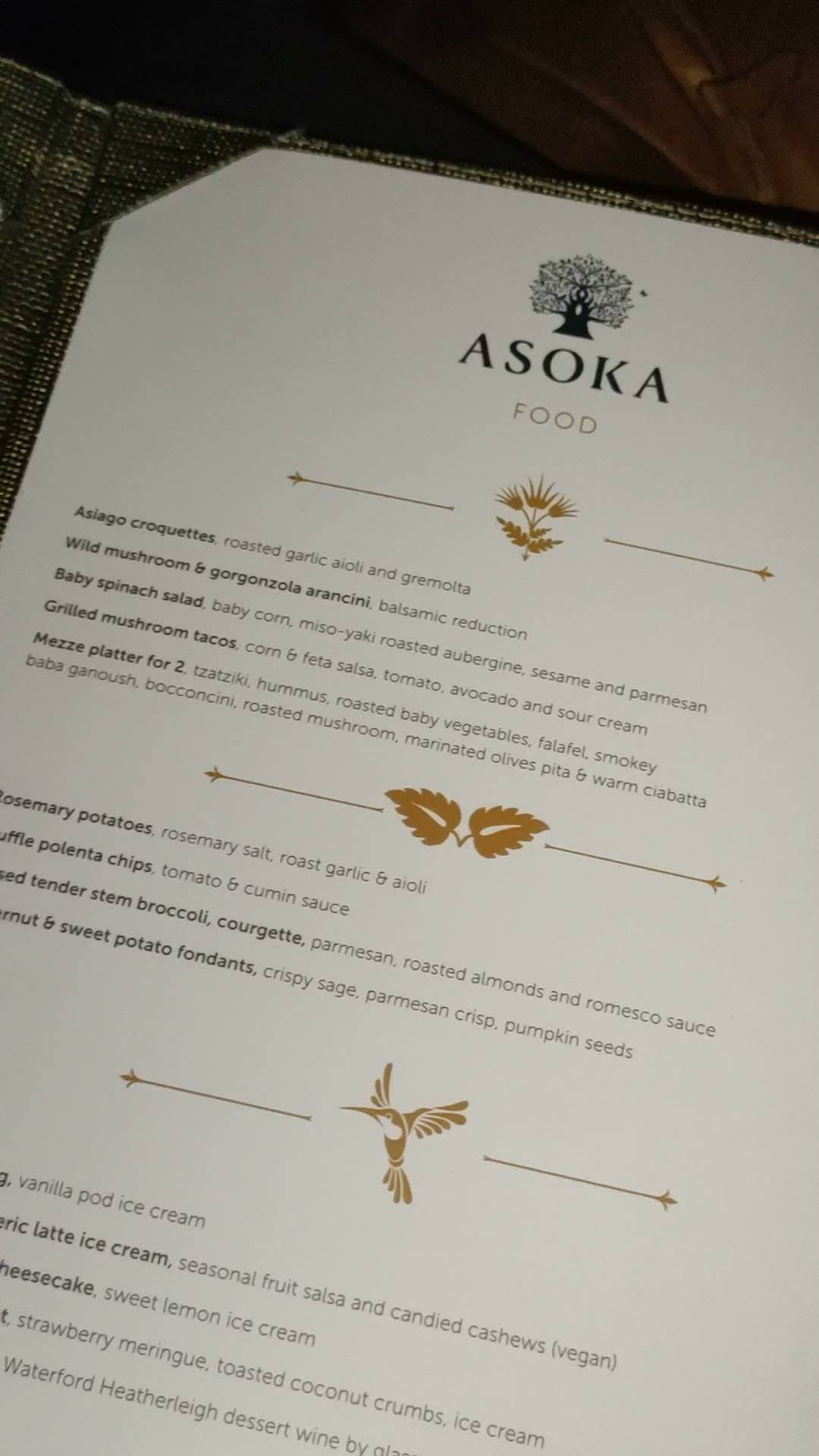 Menu at Asoka Restaurant, Bar and Lounge, Cape Town