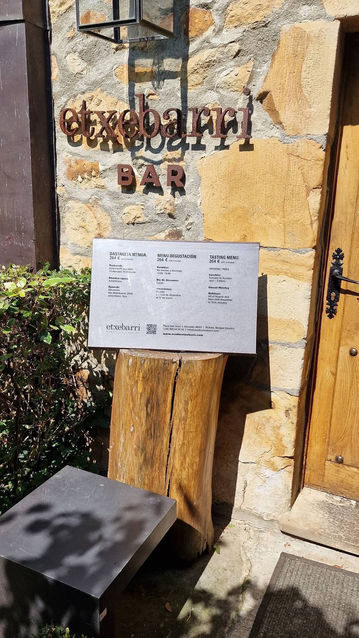 Menu at Asador Etxebarri, Axpe