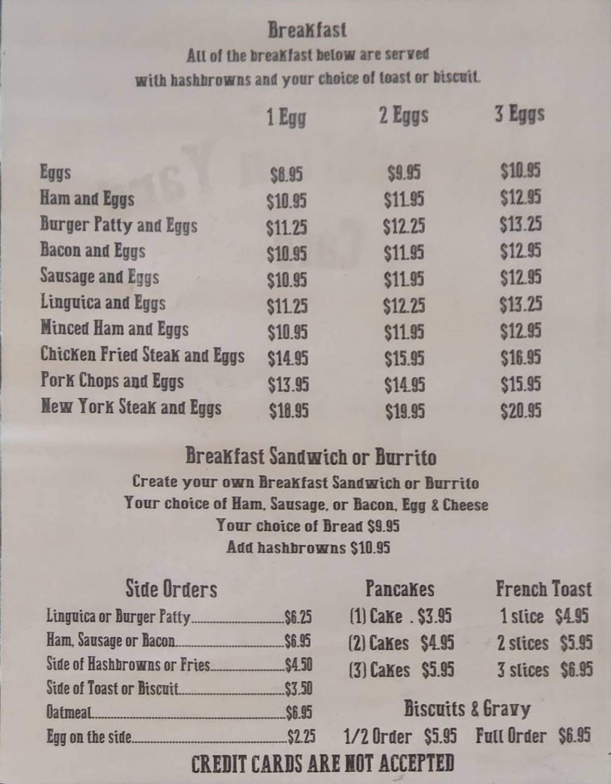 Menu at Auction Yard Café restaurant, Alturas