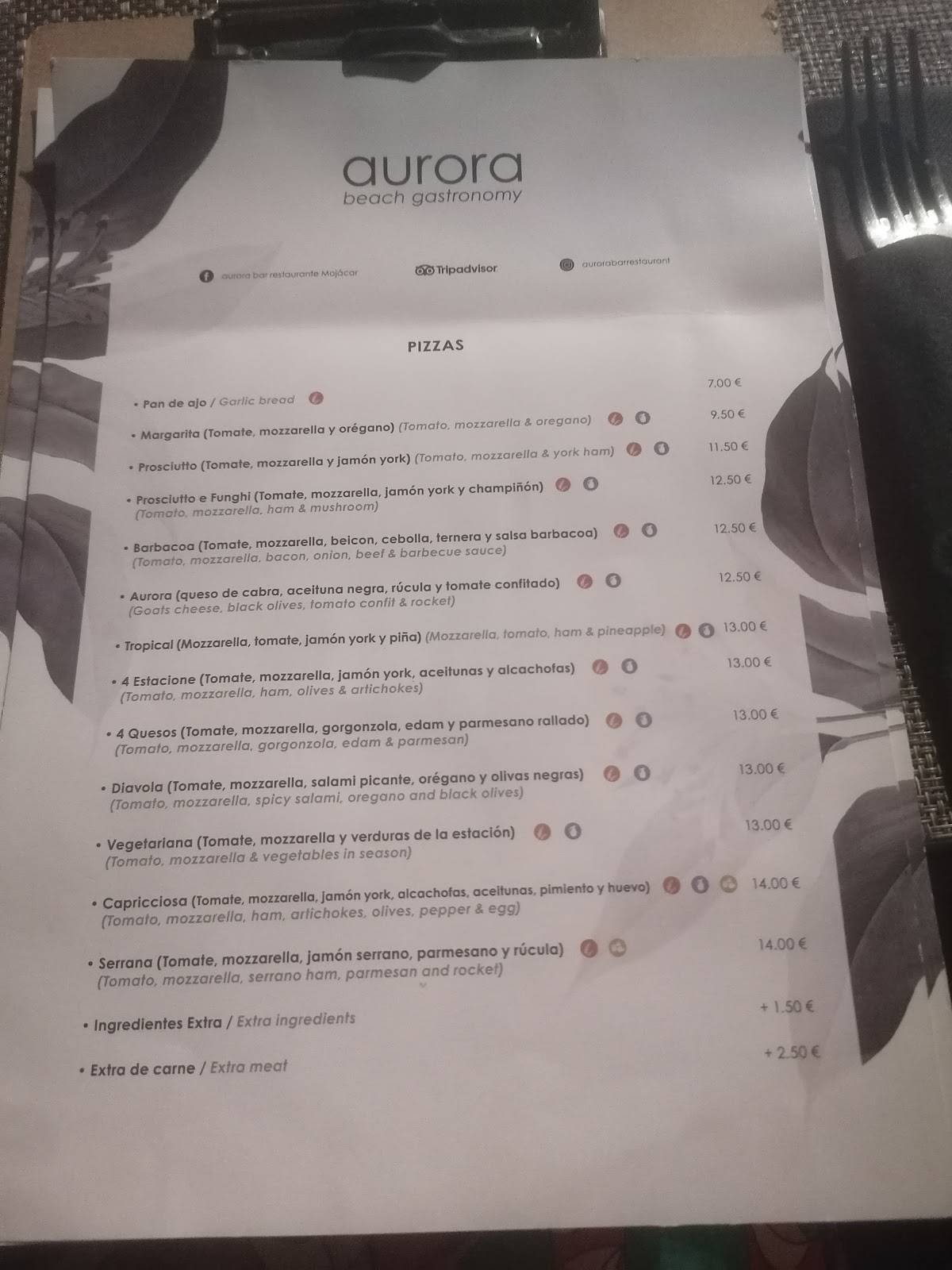 Menu at Aurora Restaurante, Vista de los Ángeles-Rumina