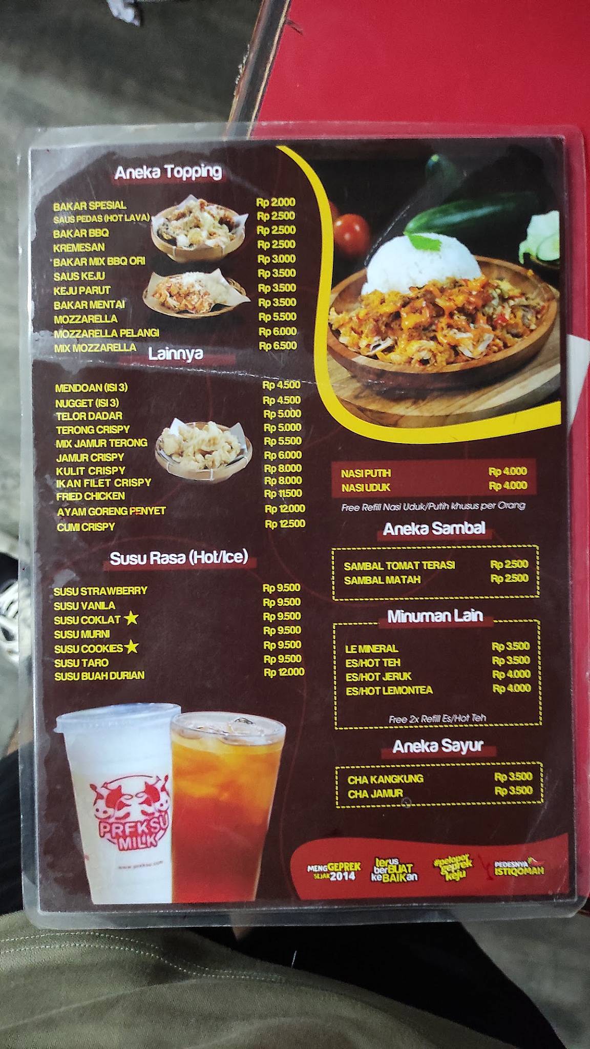 Carta del restaurante Ayam Geprek & Susu (Preksu) Godean, Banguntapan