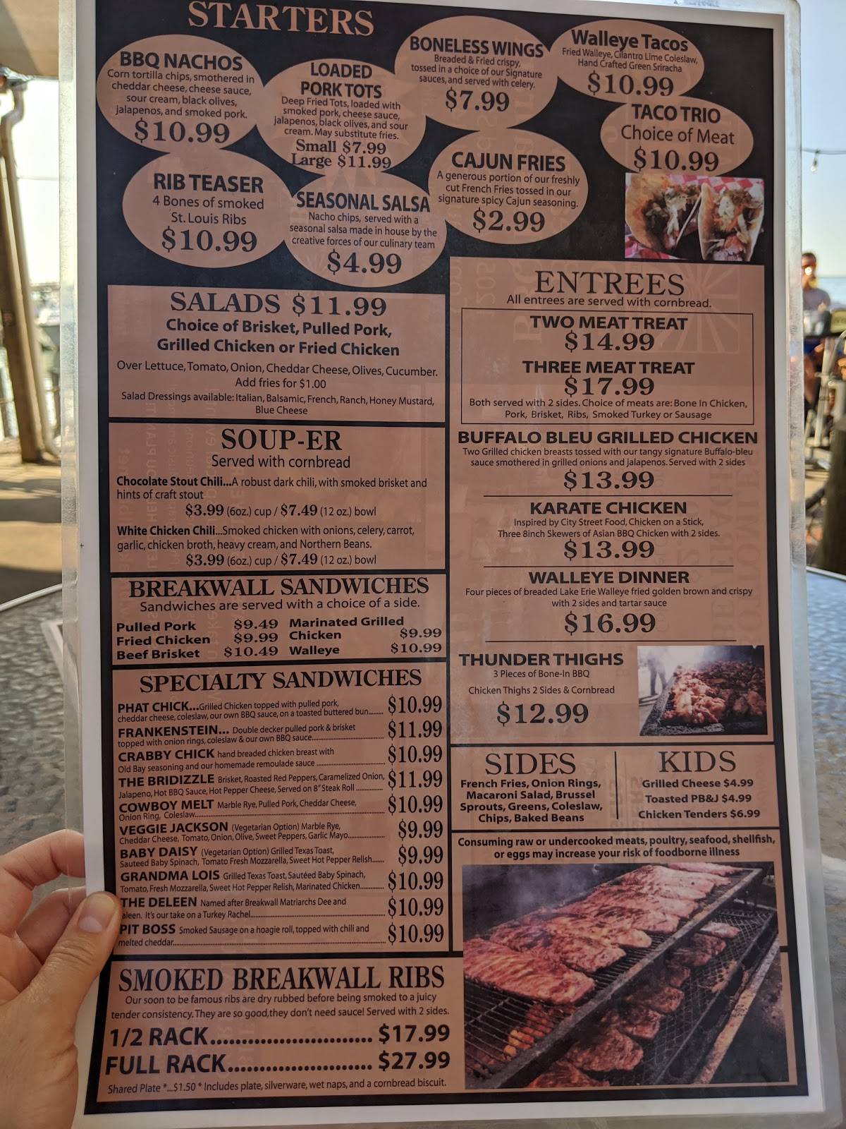 Menu at Breakwall BBQ, Conneaut, 1/2 Marina Dr