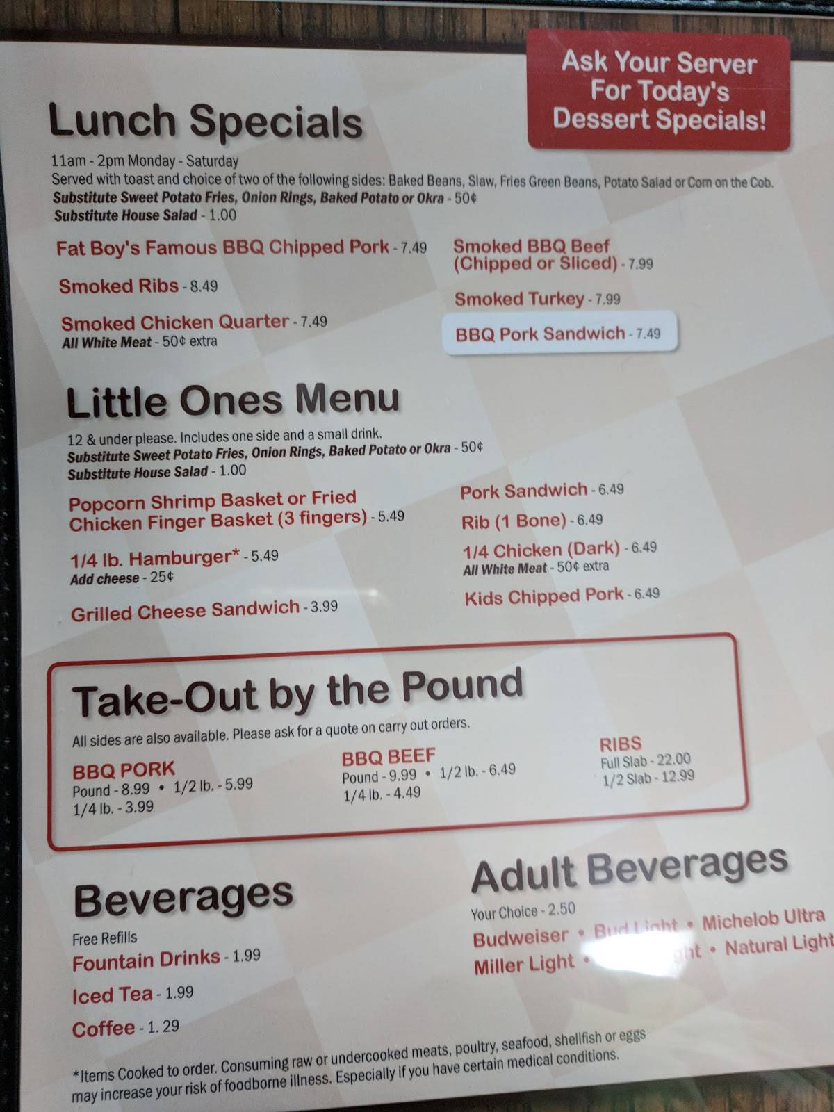 Menu at Fat Boy's Backyard BBQ & More, Sylvester