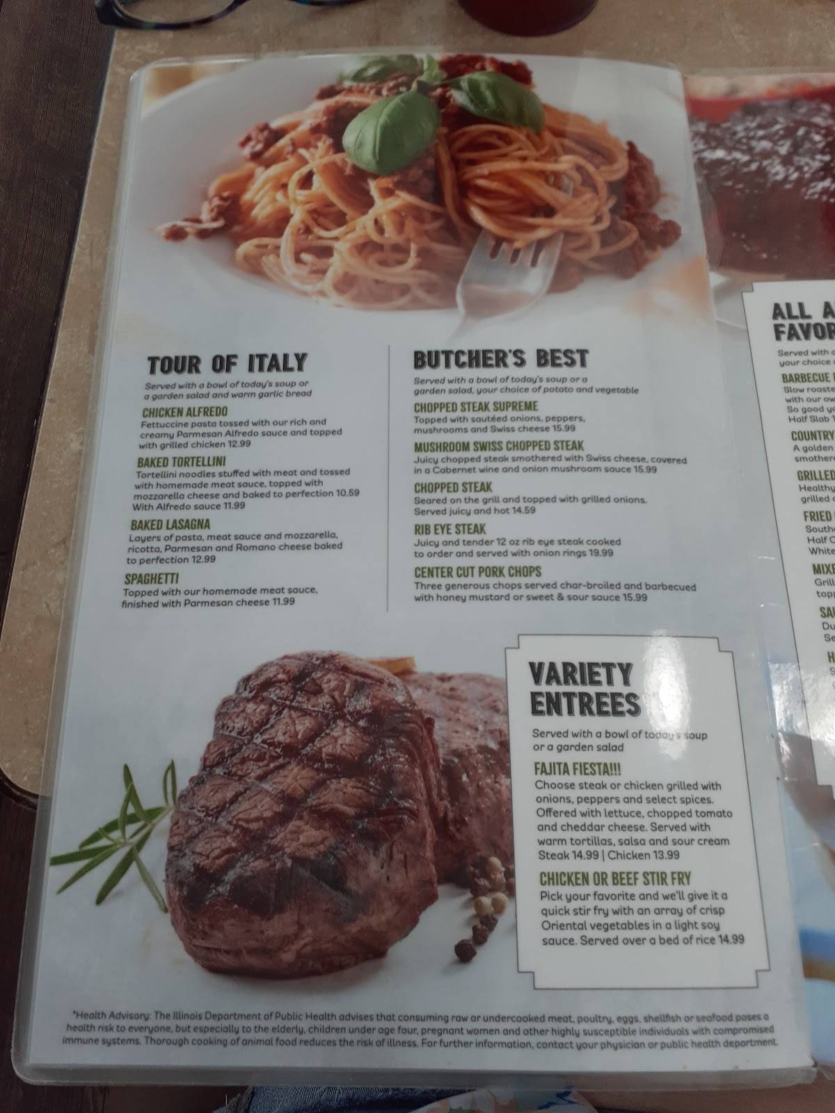 Menu at Spring Garden Restaurant, Taylorville